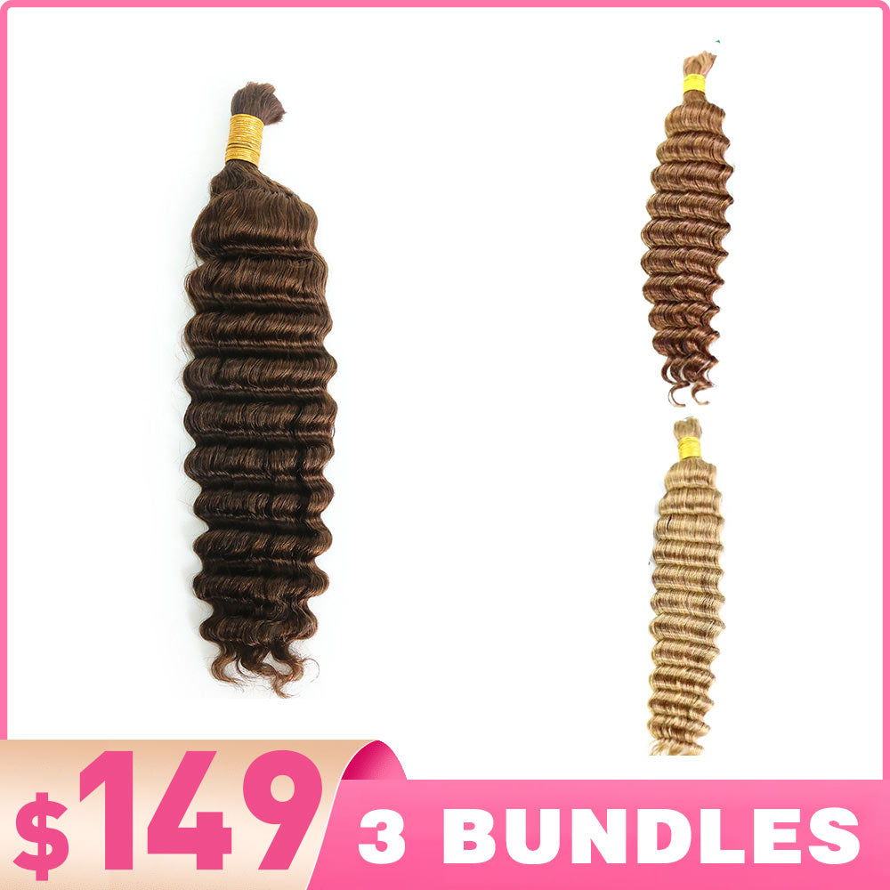 From $149 = 3 Bundles #4 & #30 & #27 Color Deep Wave Human Braiding Ha ...